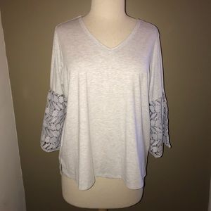 Cyrus | Tops | Cyrus Gray Top With Lace Embellished Bell Sleeve | Poshmark